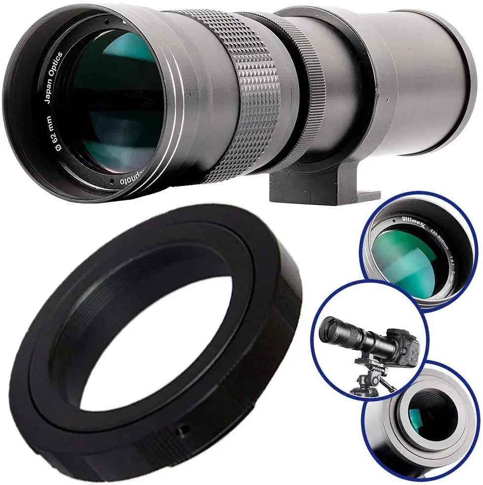 Ultimaxx 420-800mm f/8 Telephoto Zoom Lens + T-Mount for Canon 90D 80D ...